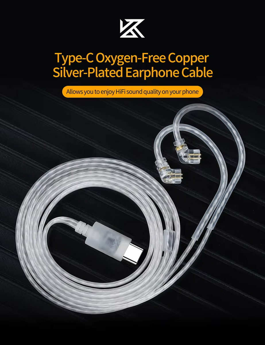 [🎶SG] KZ SILVER-PLATED OXYGEN-FREE COPPER TYPE-C UPGRADE CABLE 0.75mm ...