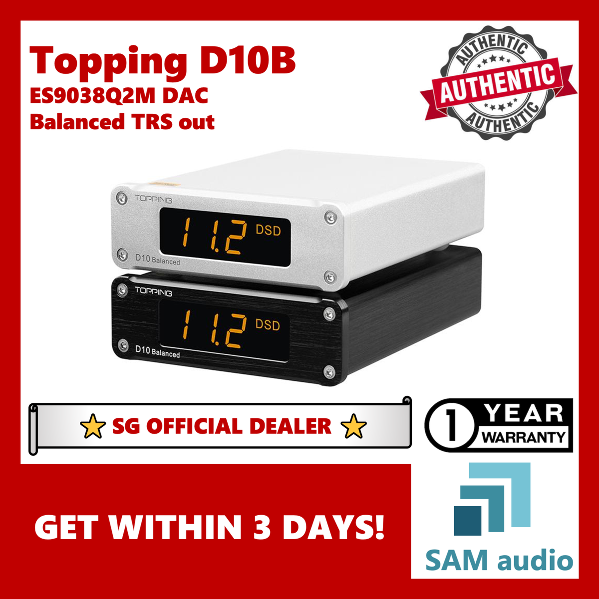 [🎶SG] TOPPING D10B, Balanced TRS, ES9038Q2M DAC, XMOS USB, Hifi Audio ...